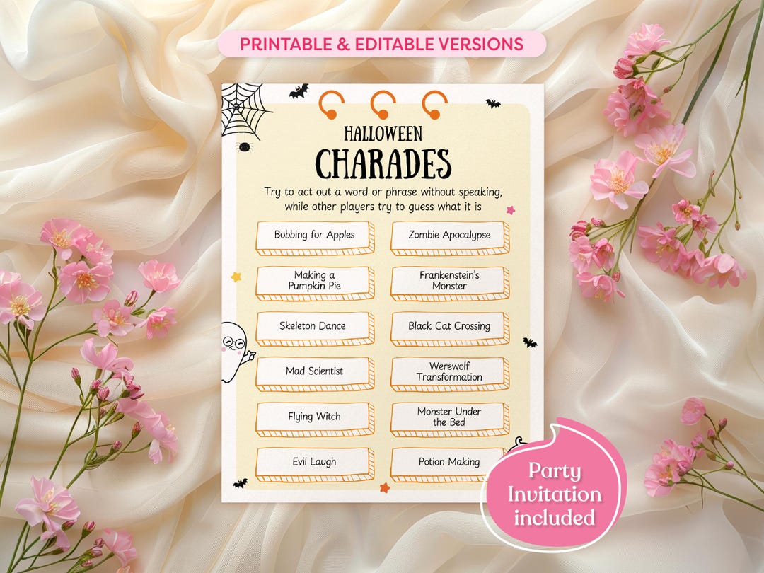 Halloween Charades Party Game, Printable & Editable Game, Fun Party ...