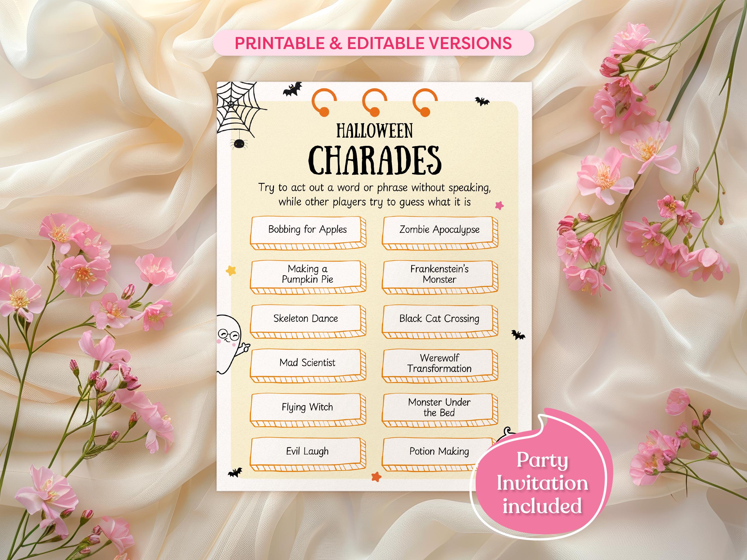 Halloween Charades Party Game, Printable & Editable Game, Fun Party ...