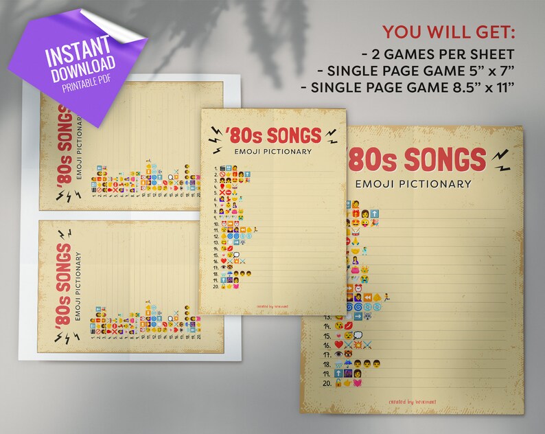 80s Songs Emoji Pictionary, Printable Party Games, Fun Family Activity ...