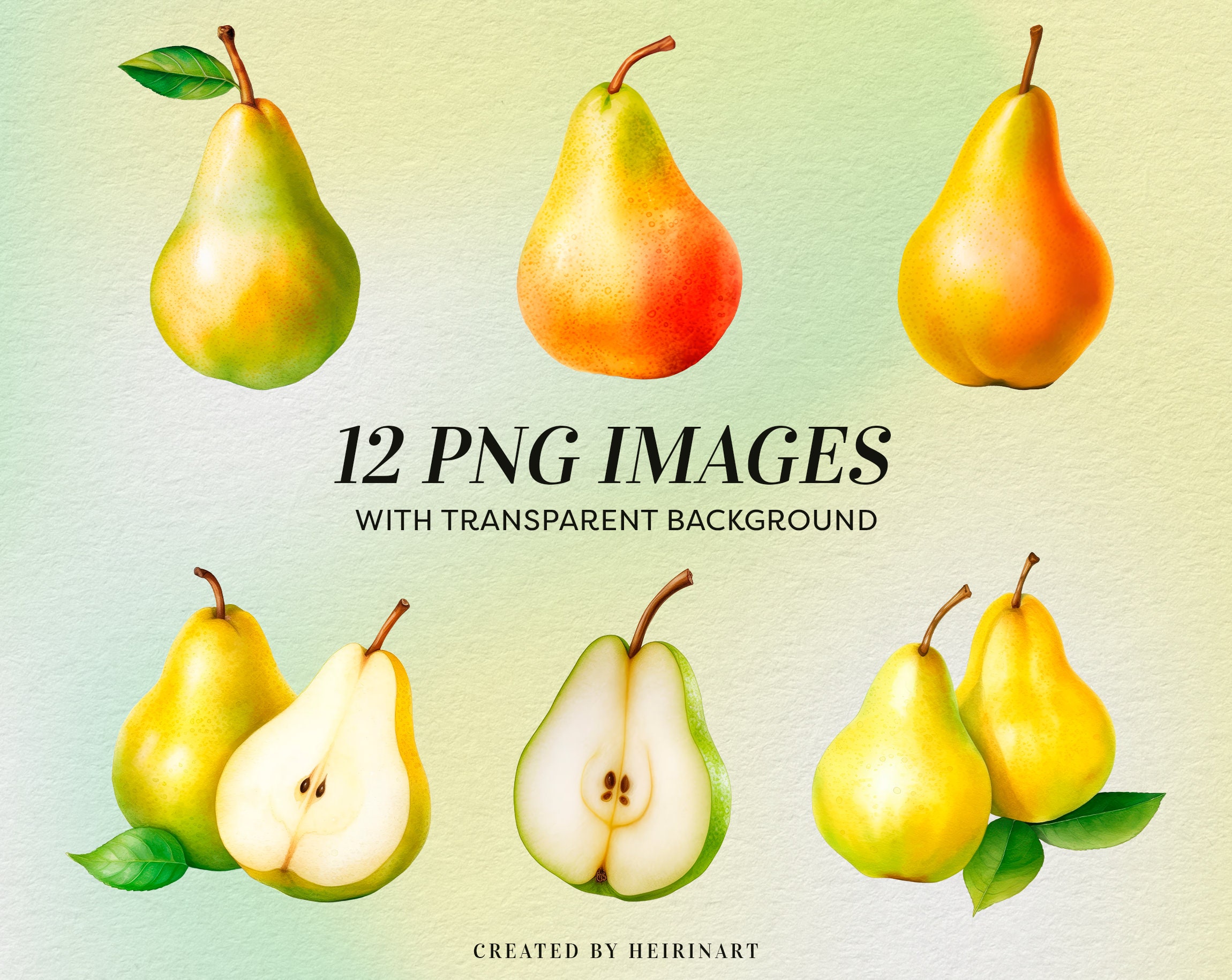 Watercolor Pear Clipart - Watercolor Fruits PNG - Commercial Use ...