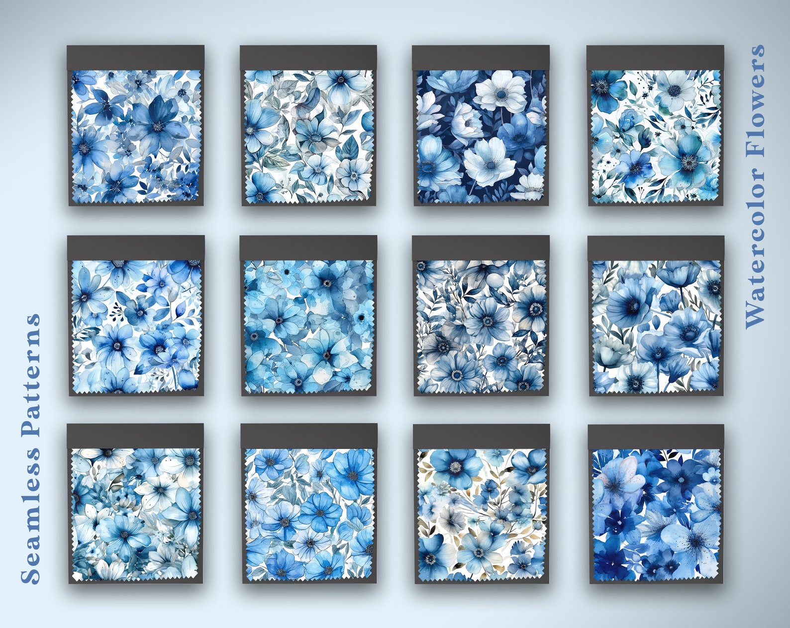 Blue Floral Digital Paper Watercolor Flowers Backgrounds Commercial Use ...