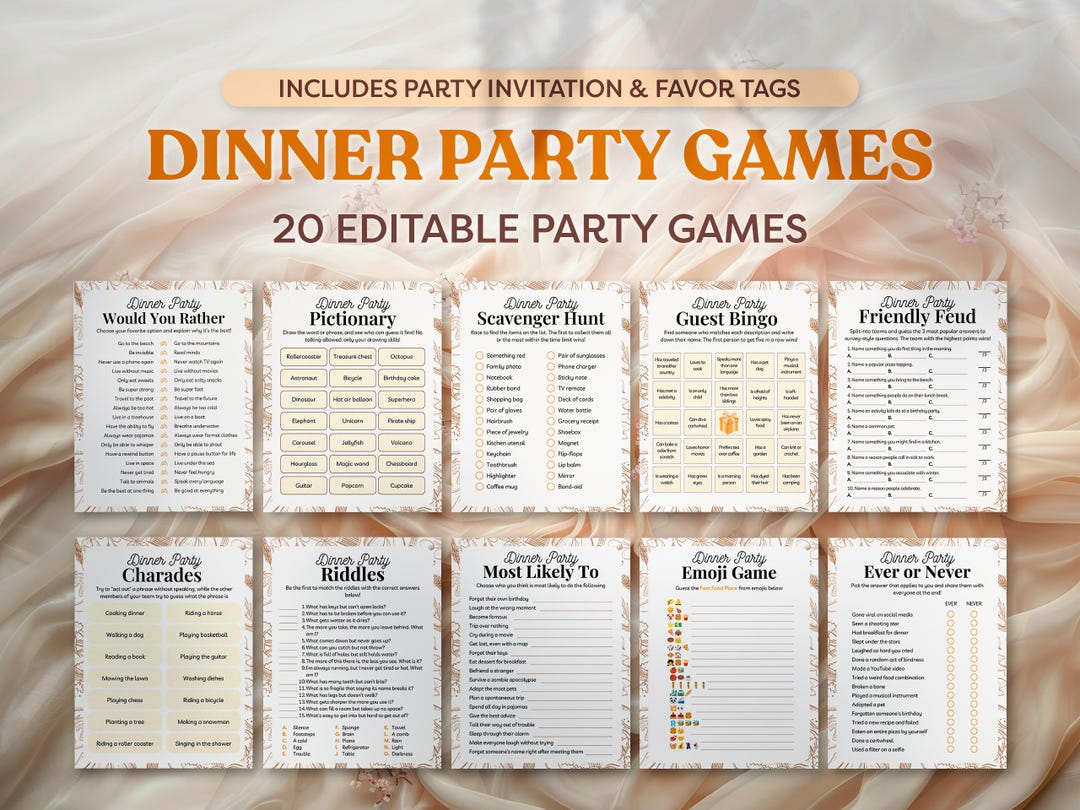Dinner Party Games, 20 Editable Printable Game Bundle, Icebreaker ...