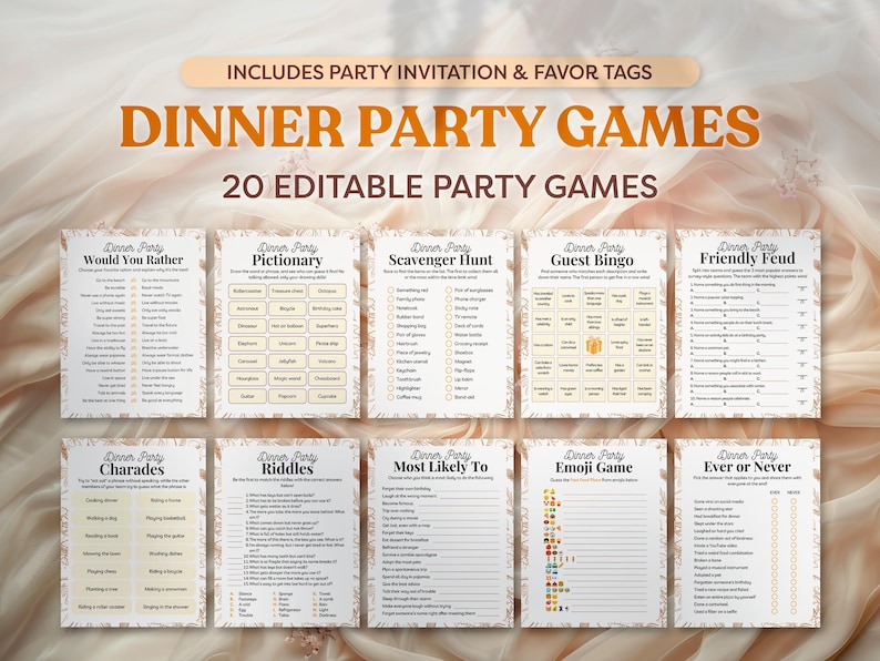 Dinner Party Games, 20 Editable Printable Game Bundle, Icebreaker ...