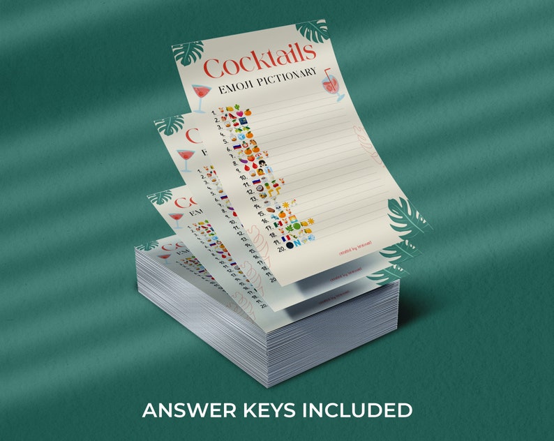 Cocktails Emoji Pictionary, Printable Party Games, Hen Party Games, Fun ...