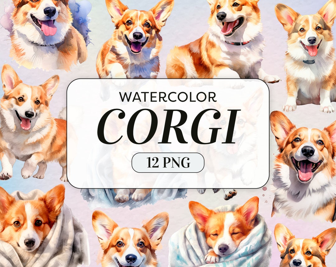 Watercolor Corgi Clipart - Pet Portrait PNG - Commercial Use - Cute Dog ...