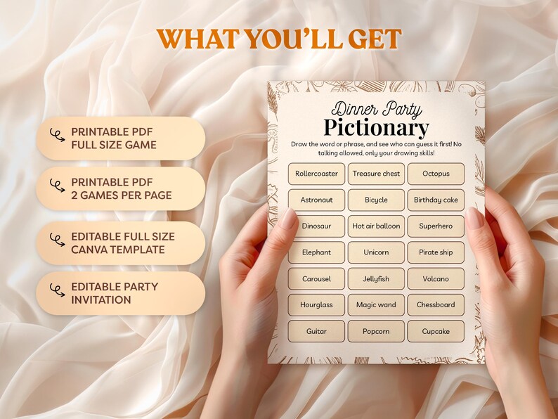 Pictionary Dinner Party Game, Printable & Editable Game, Icebreaker ...