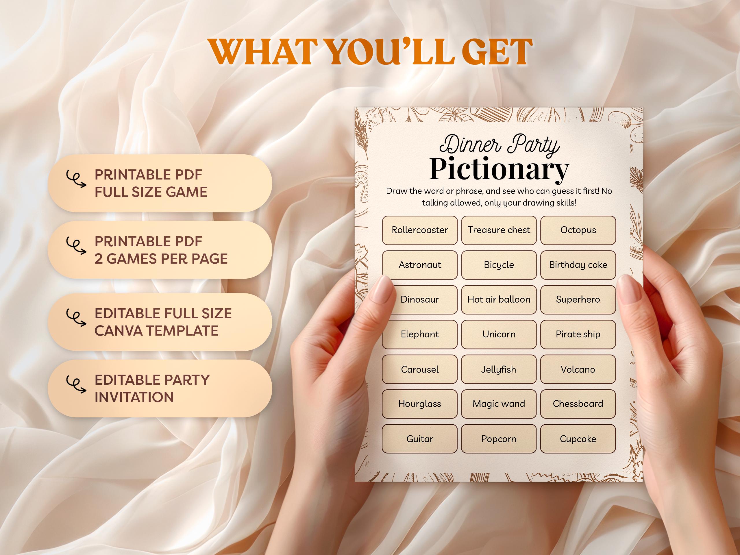 Pictionary Dinner Party Game, Printable & Editable Game, Icebreaker ...