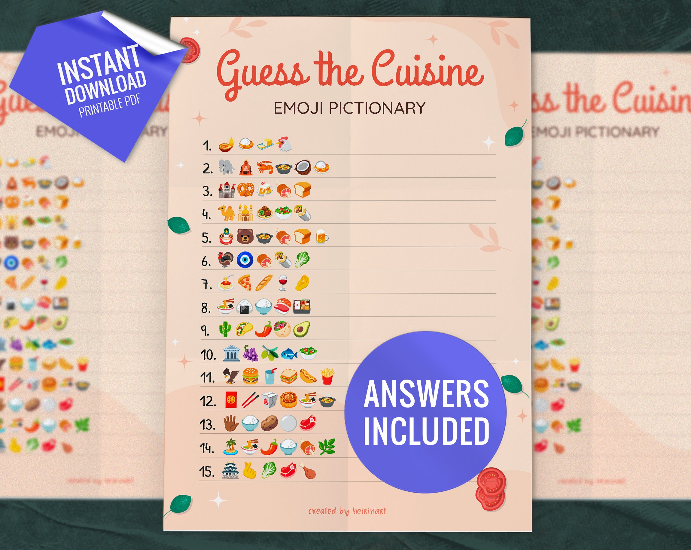 Guess the Cuisine Emoji Pictionary, Printable Party Games, Food Emoji ...