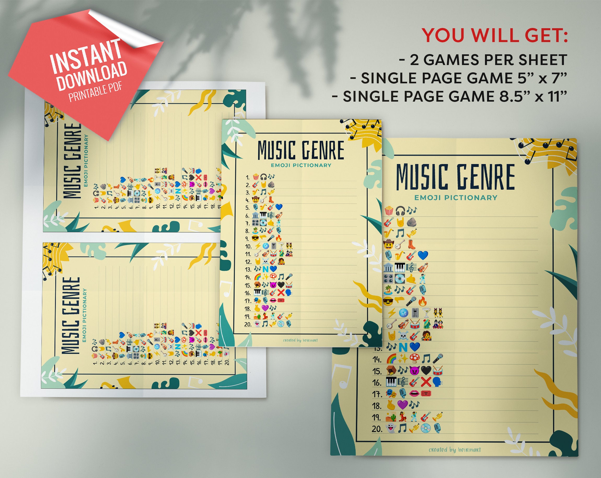 Music Genre Emoji Pictionary, Emoji Quiz, Emoji Game, Printable Party ...