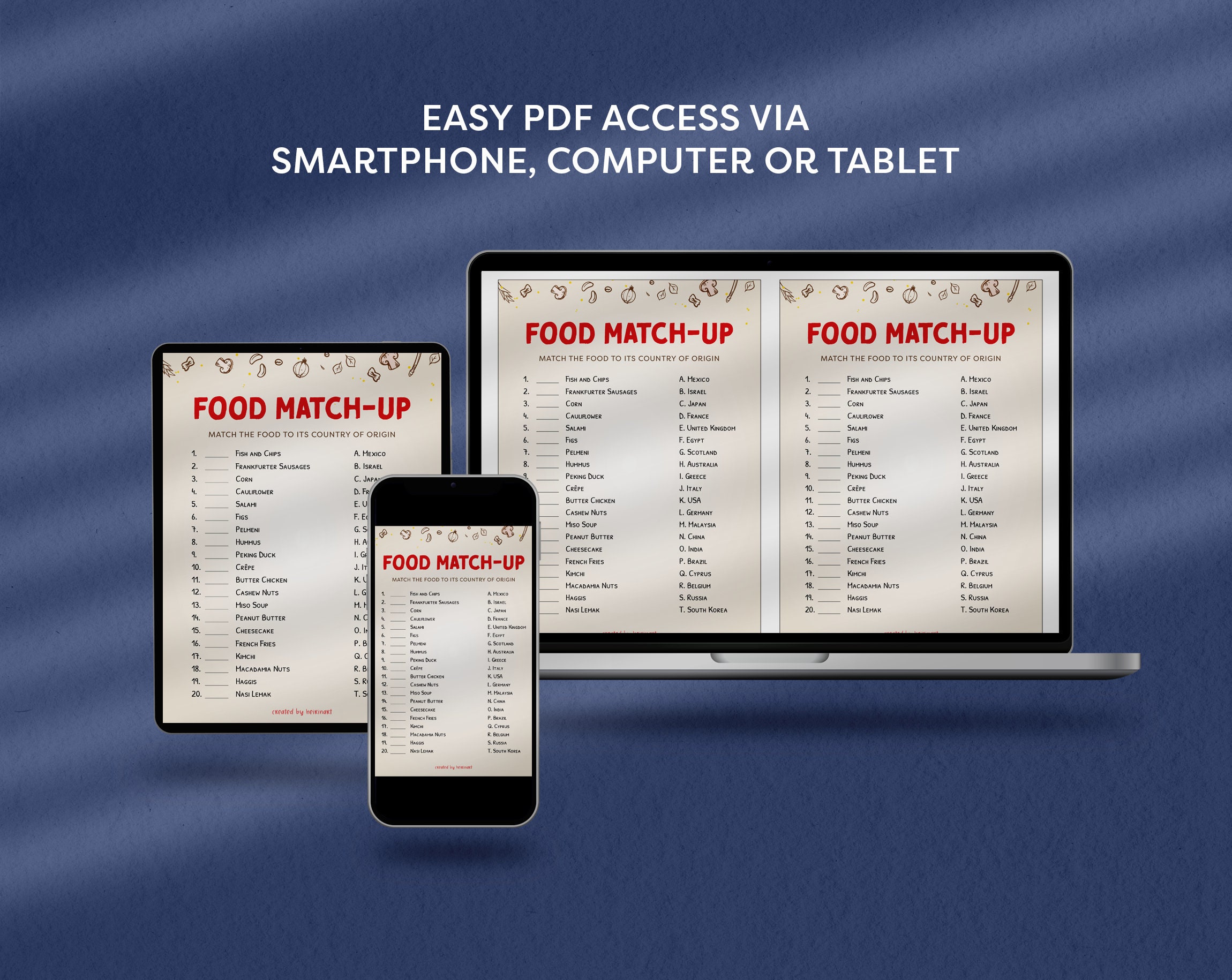 Food Match up Trivia Game, Printable Party Games, Party Game for Kids ...