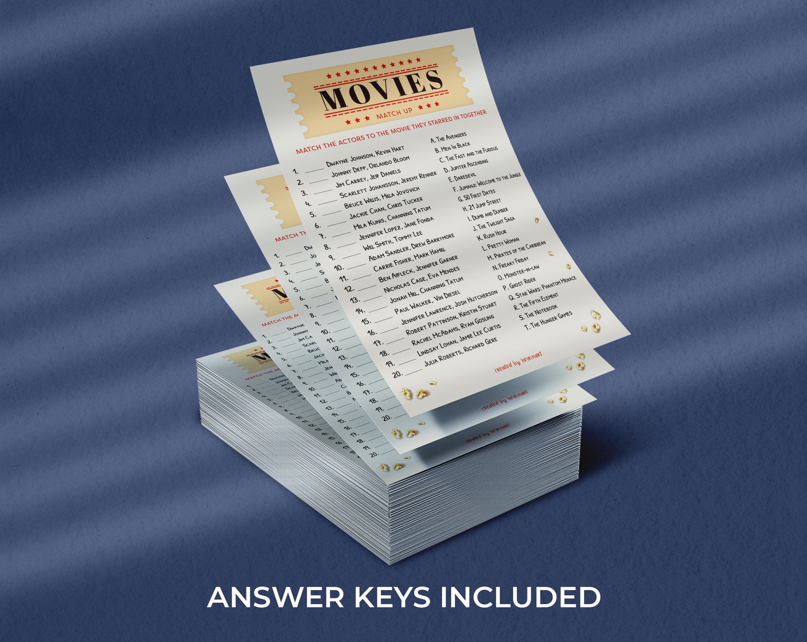 Movies Match up Trivia Game, Printable Party Games, Party Game for Kids ...