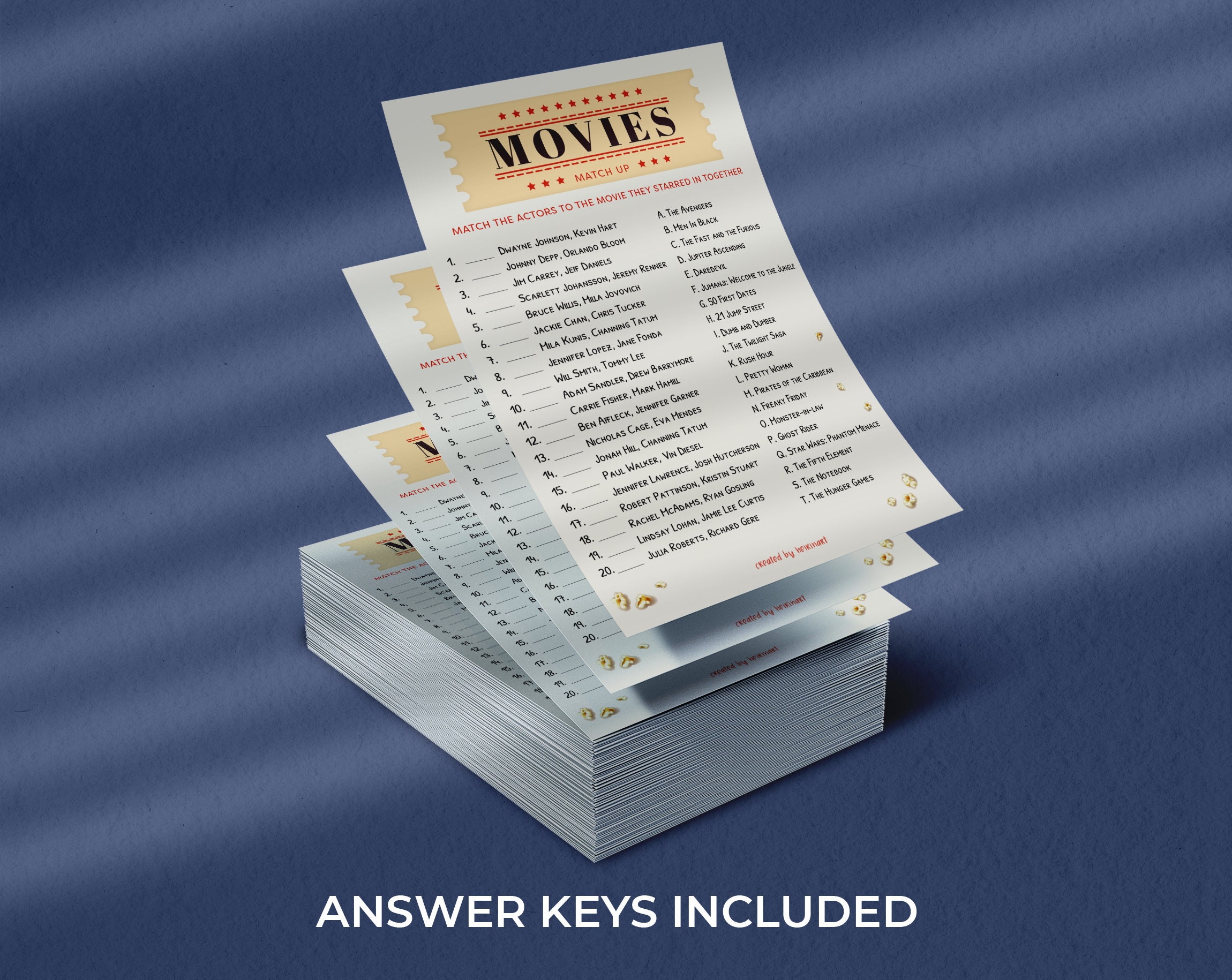 Movies Match up Trivia Game, Printable Party Games, Party Game for Kids ...