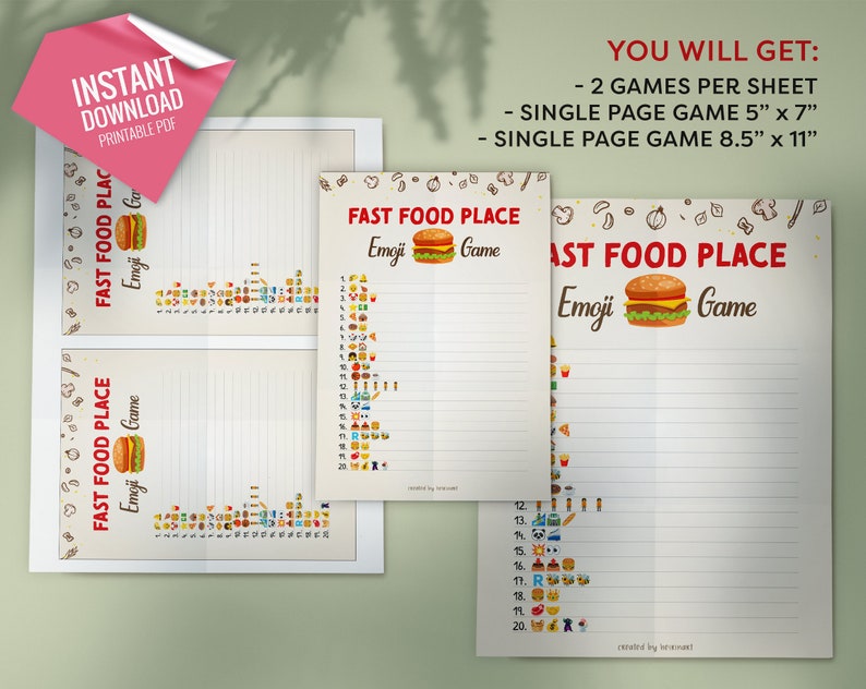 Fast Food Place Emoji Game, Printable Party Games, Fun Family Activity ...