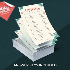 Drinks Match up Trivia Game Printable Party Games Party Game - Etsy