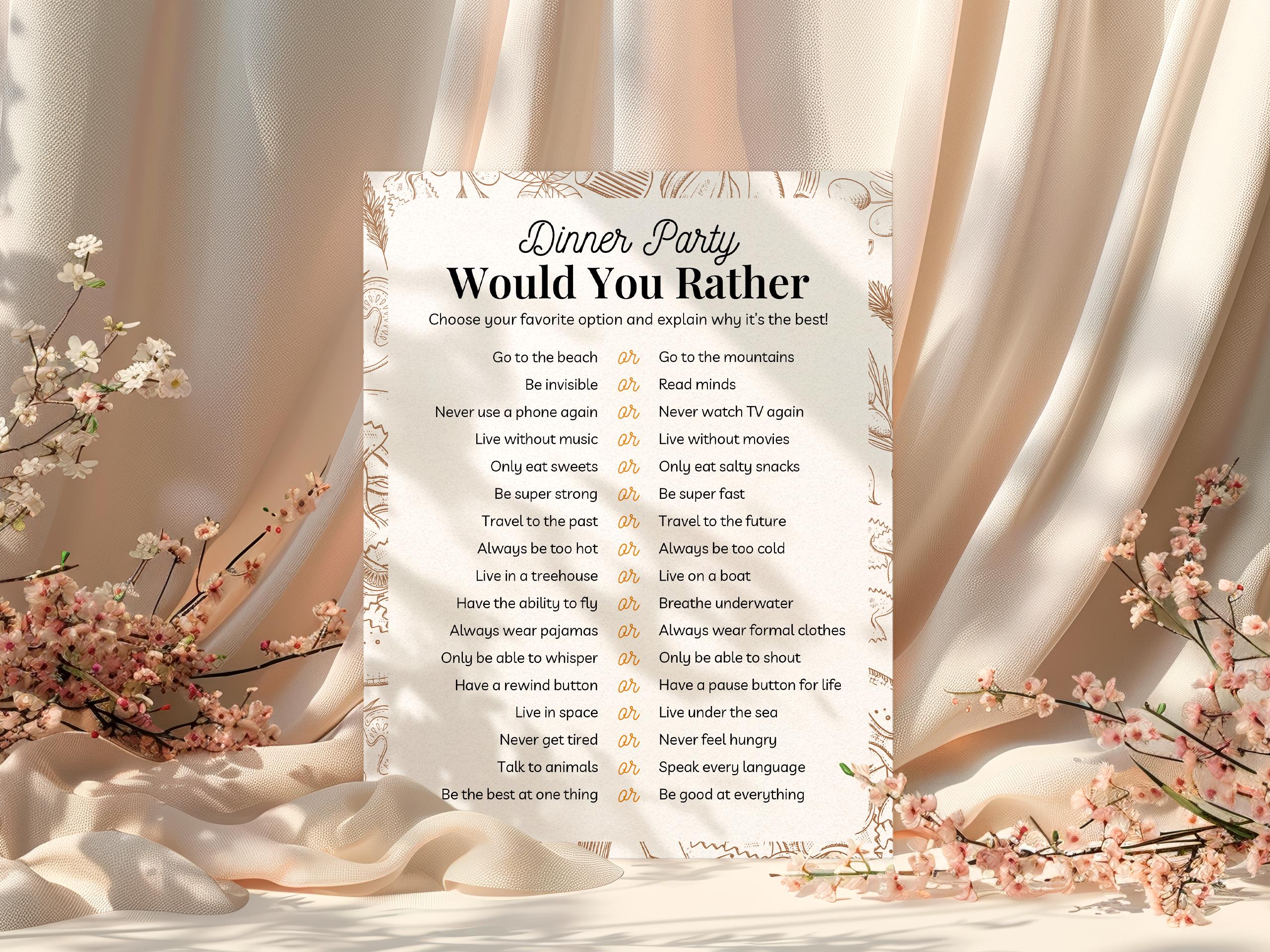 Would You Rather Dinner Party Game, Printable & Editable Game ...