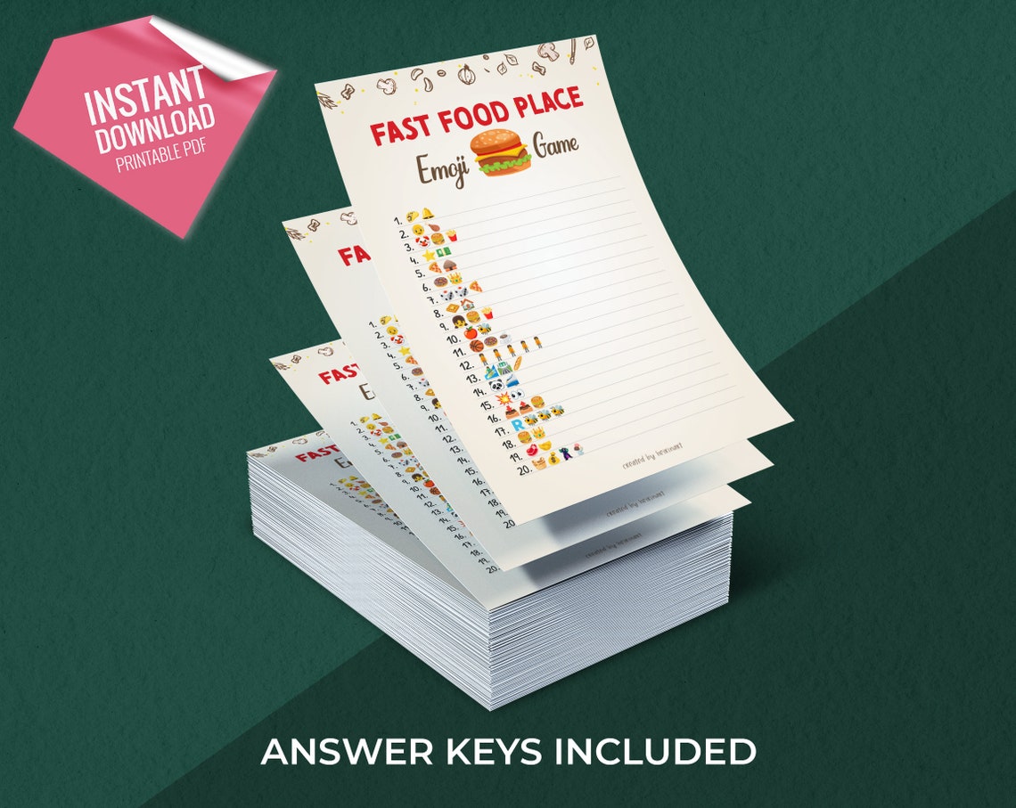 Fast Food Place Emoji Game, Printable Party Games, Fun Family Activity ...