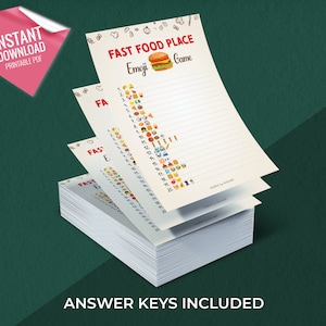 Fast Food Place Emoji Game, Printable Party Games, Fun Family Activity ...