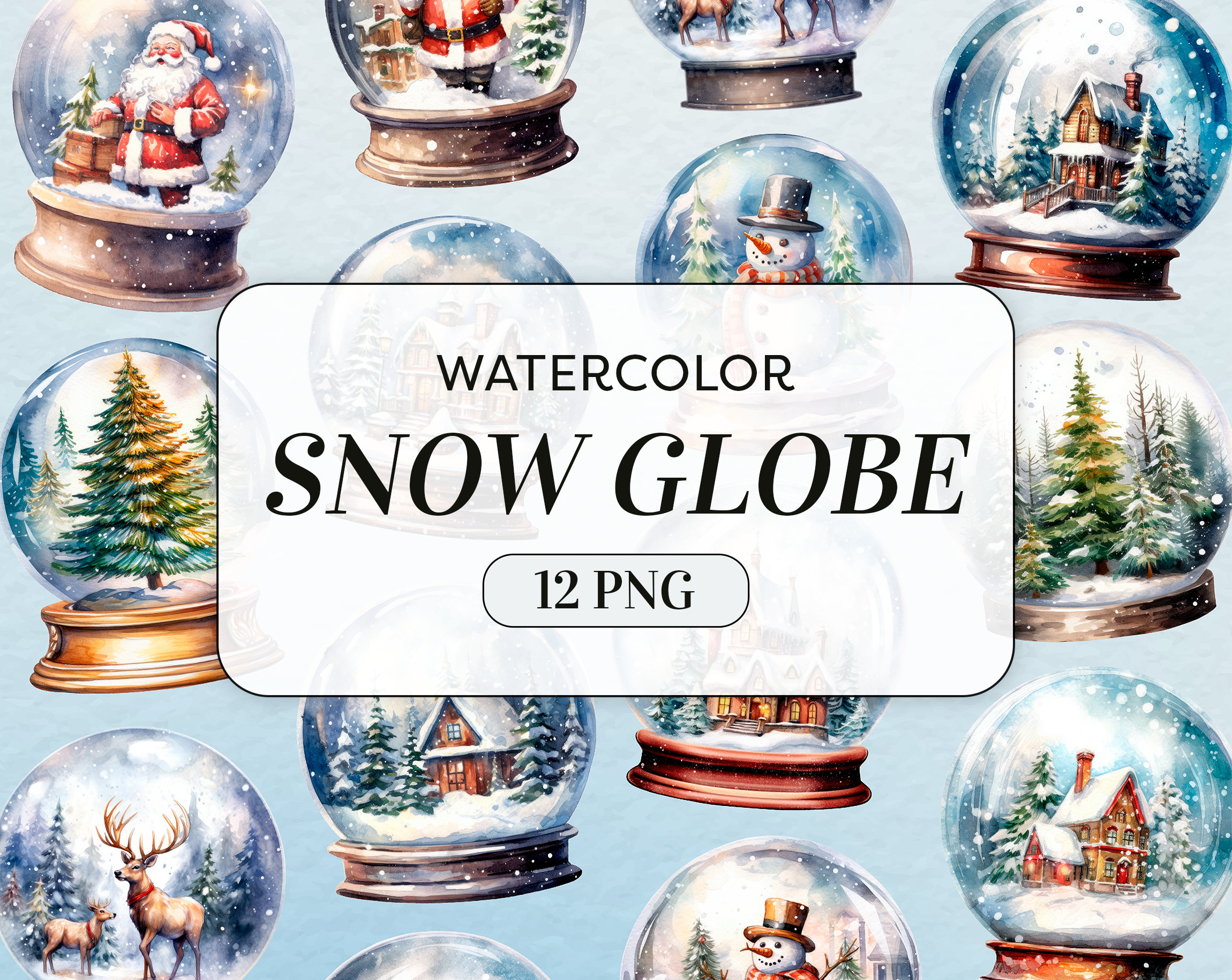 Watercolor Snow Globe Clipart - Snow Globe PNG - Commercial Use ...