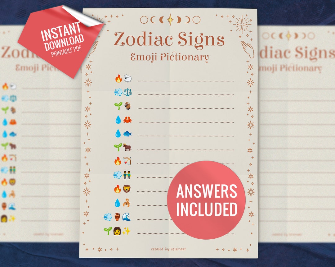 Zodiac Signs Emoji Pictionary, Printable Party Games, Fun Party ...