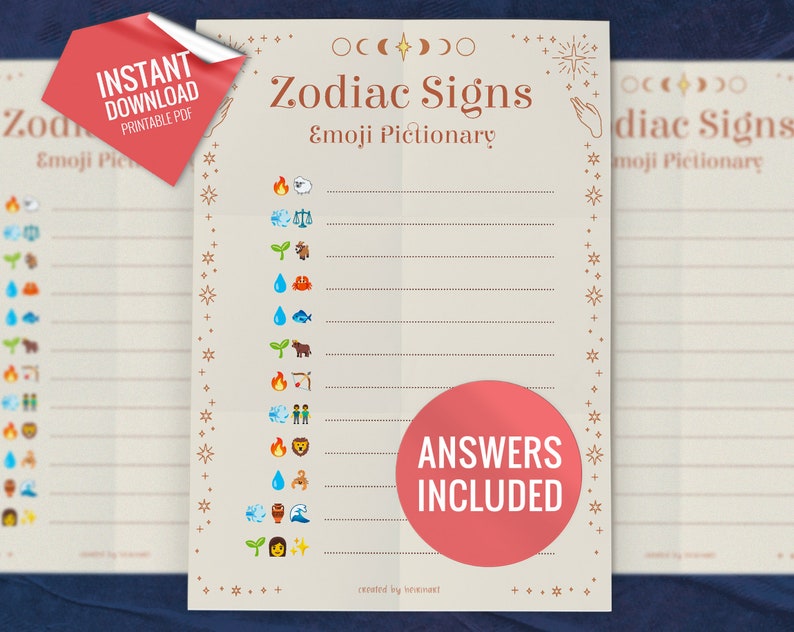 Zodiac Signs Emoji Pictionary, Printable Party Games, Fun Party ...