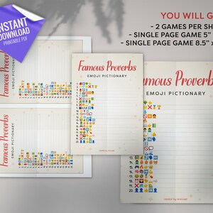 Famous Proverbs Emoji Pictionary, Printable Party Games, Birthday Party ...
