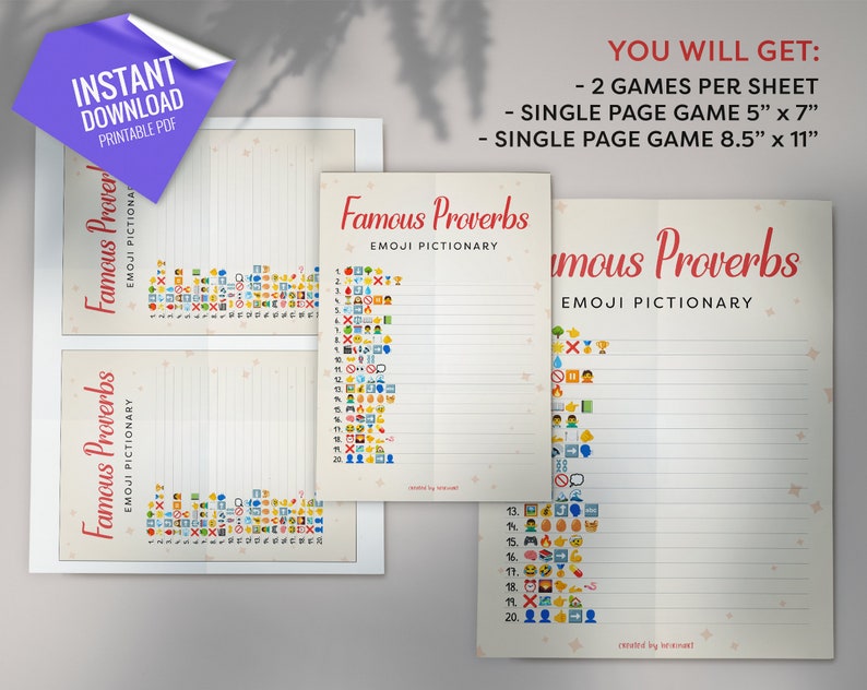 Famous Proverbs Emoji Pictionary, Printable Party Games, Birthday Party ...