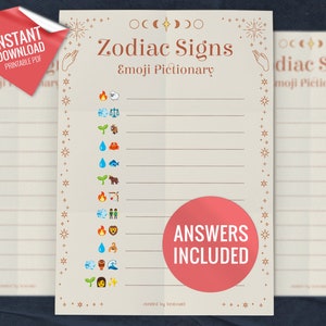 Zodiac Signs Emoji Pictionary Printable Party Games Fun - Etsy