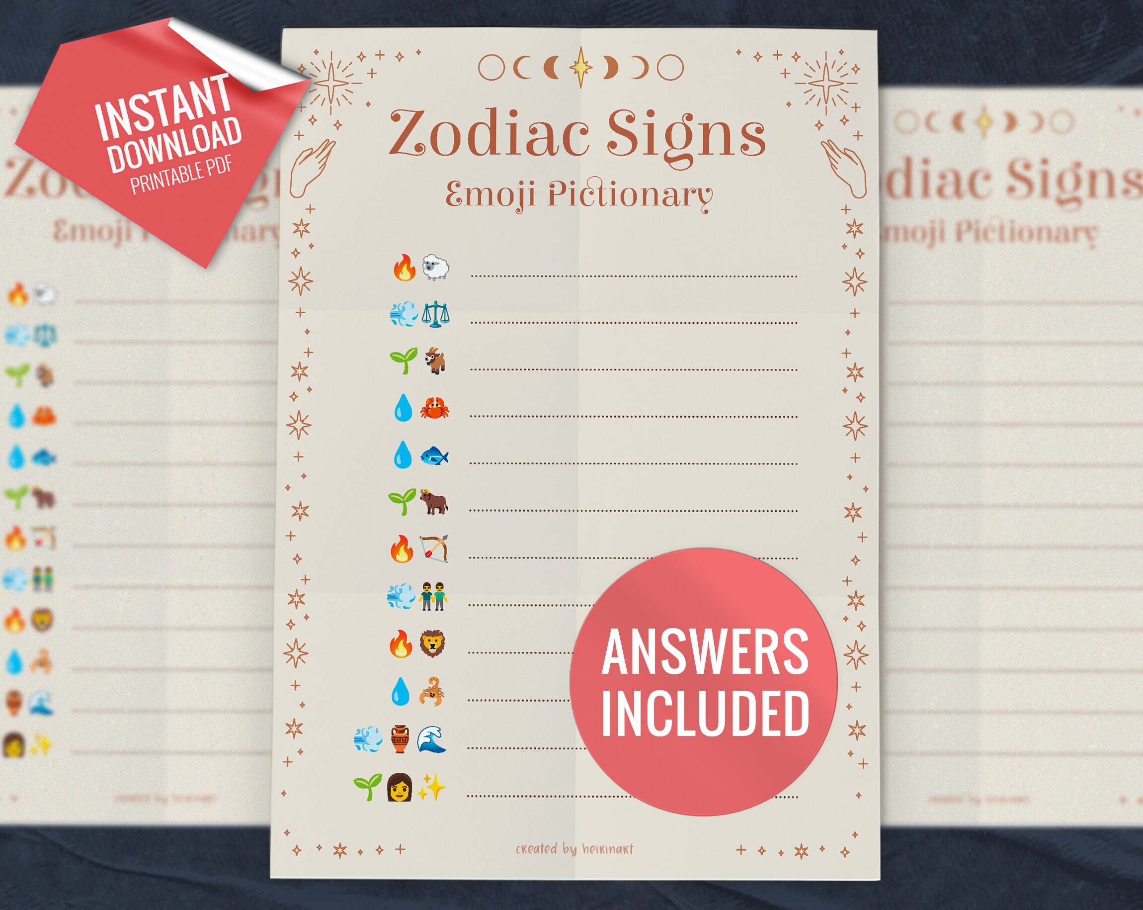 Zodiac Signs Emoji Pictionary Printable Party Games Fun - Etsy
