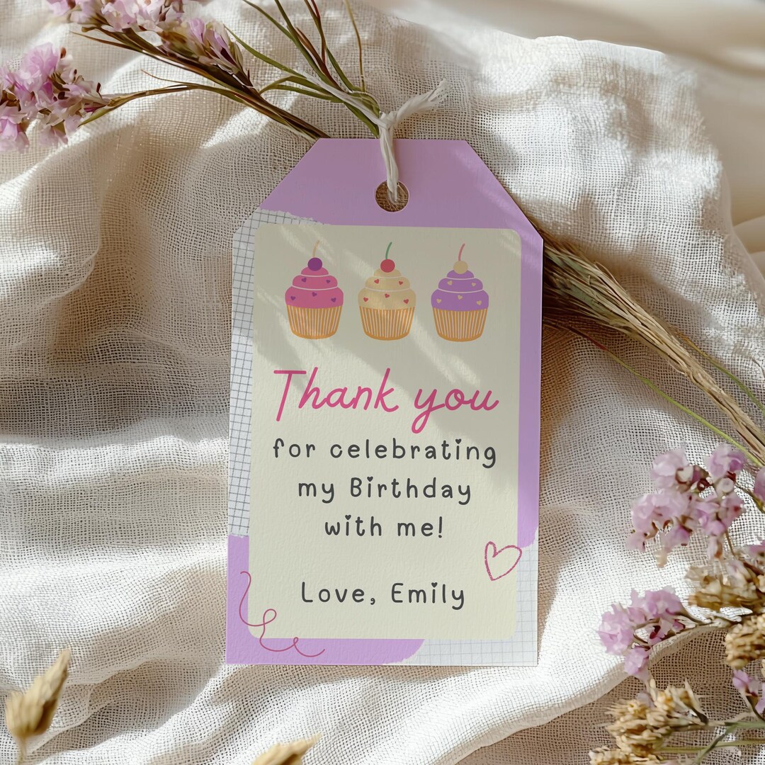 Purple Favor Tag, Birthday Thank You Tags, Editable Birthday Tag ...