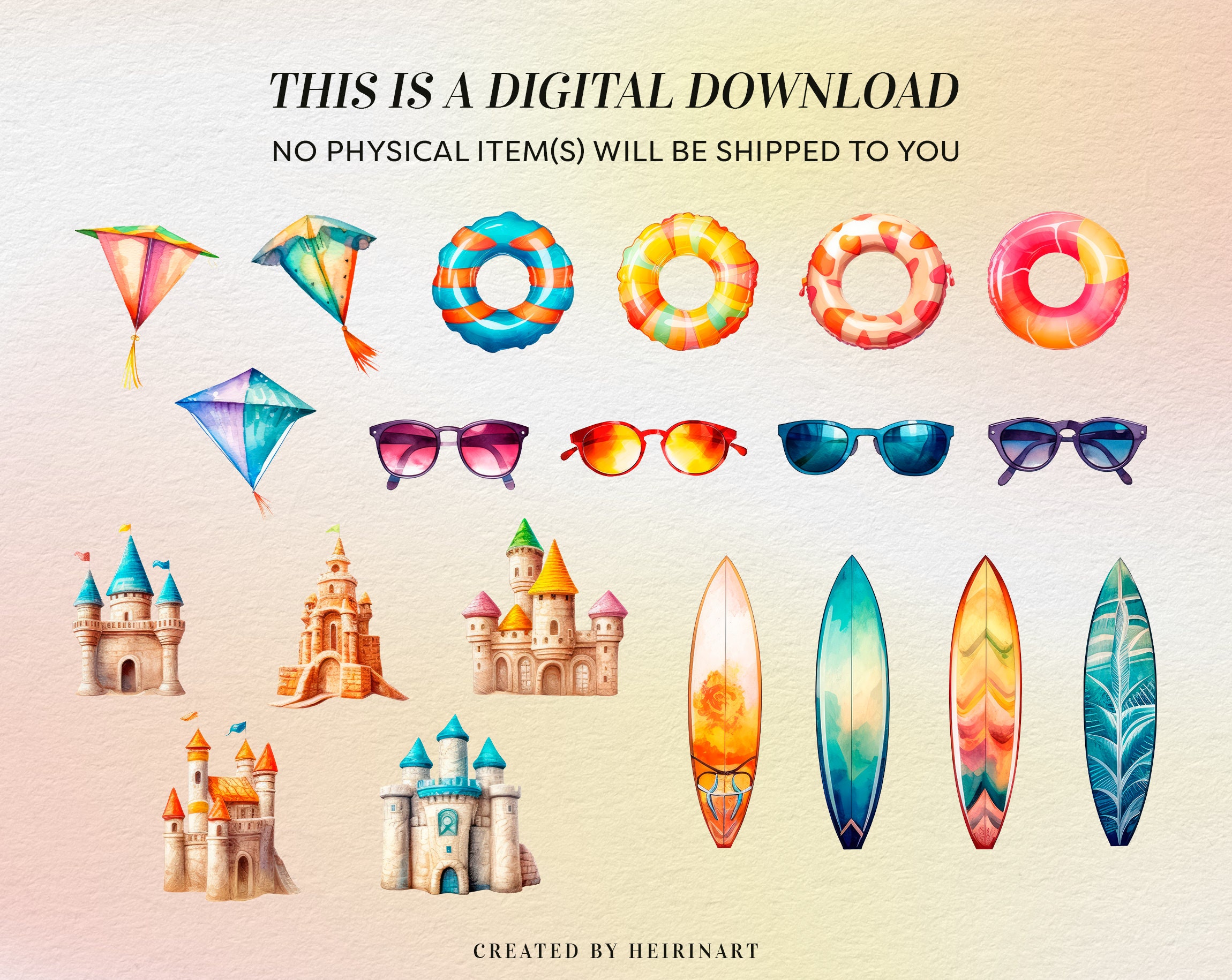 Watercolor Summer Clipart - Watercolor Summer PNG - Commercial Use ...