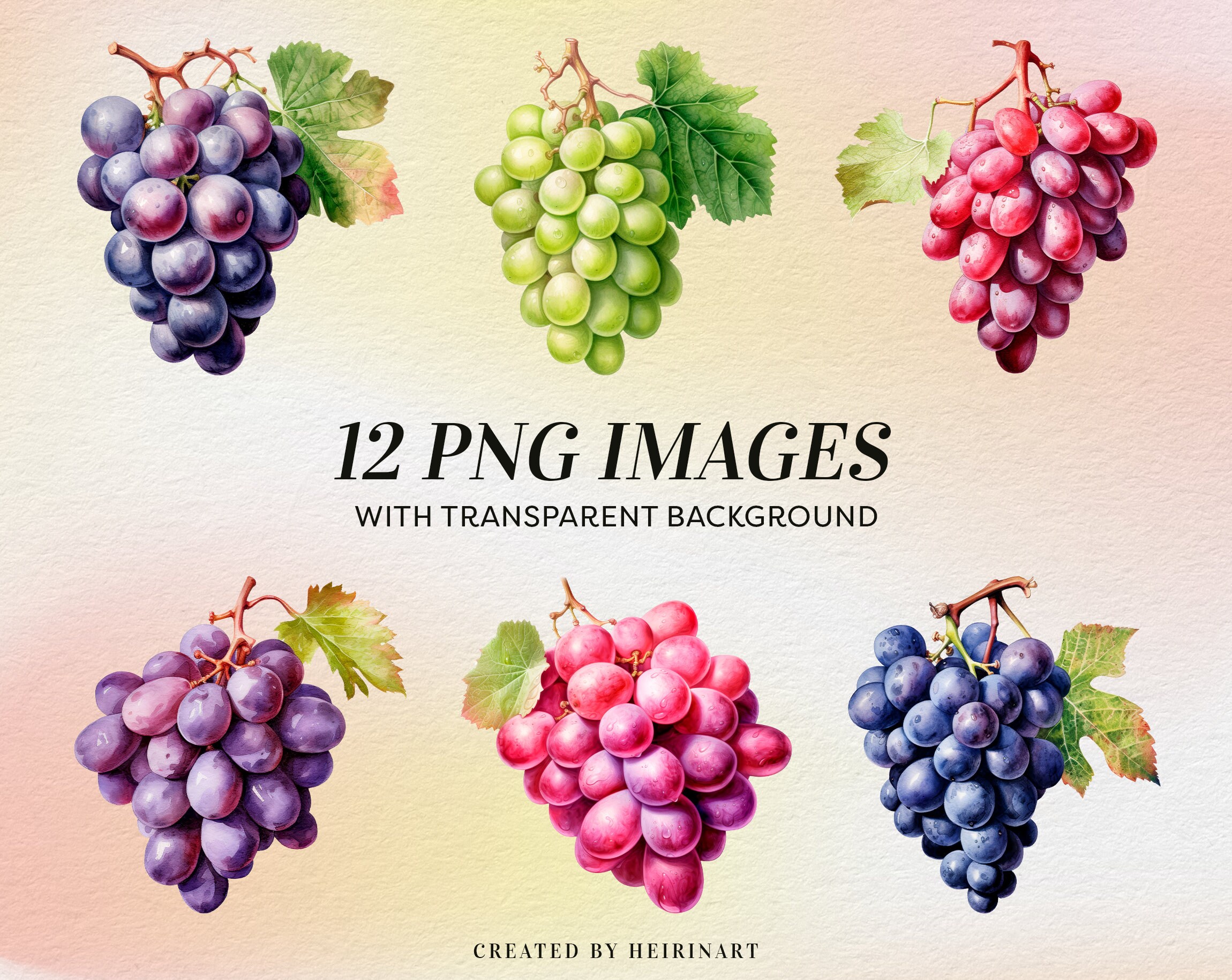 Watercolor Grapes Clipart - Watercolor Fruits PNG - Commercial Use ...