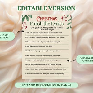 Finish the Lyrics Christmas Game, Printable Editable Game, Fun Family ...