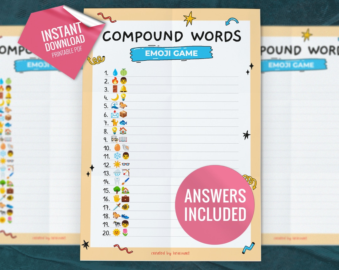 Compound Words Emoji Pictionary, Printable Party Games, Fun Family ...