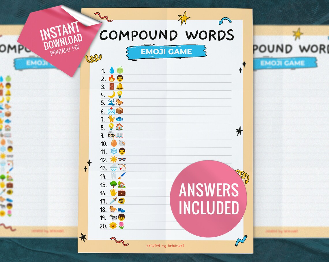 Compound Words Emoji Pictionary, Printable Party Games, Fun Family ...
