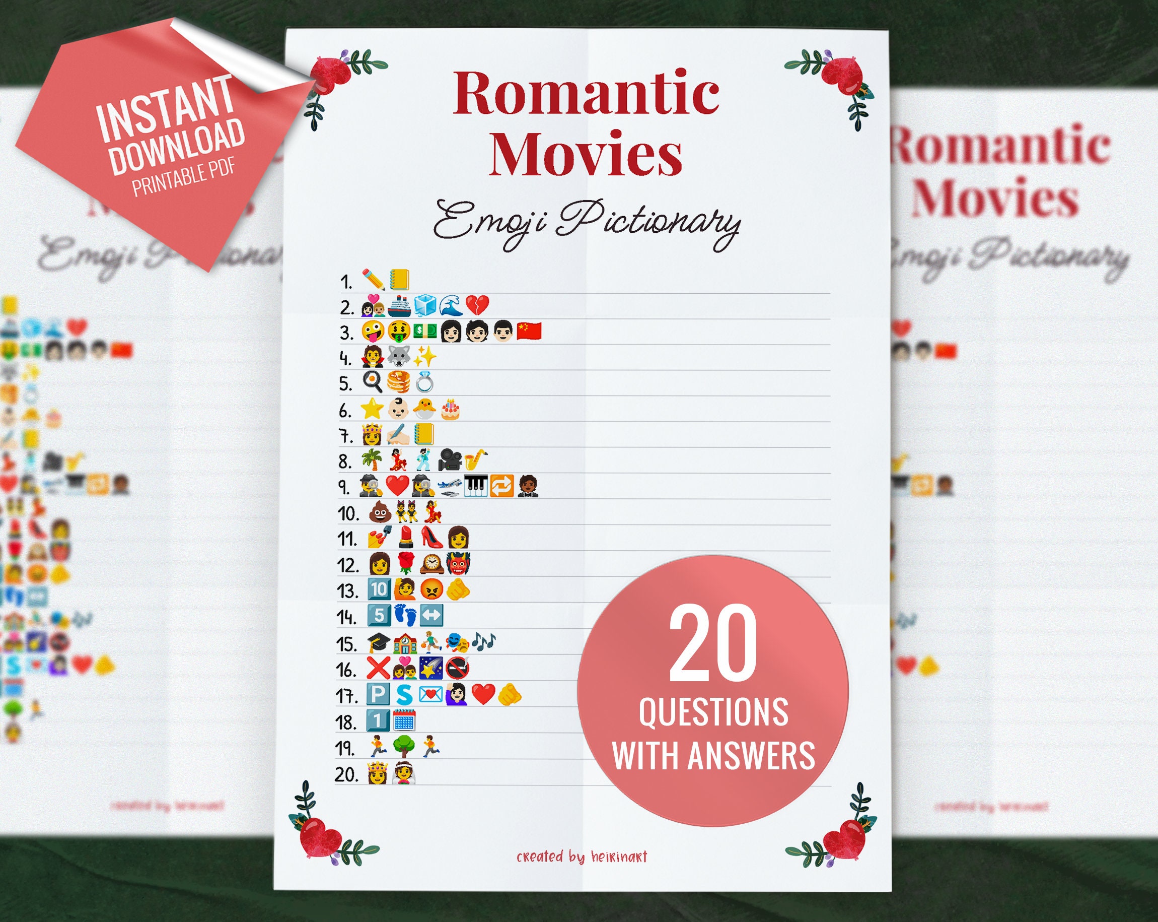 Romantic Movies Emoji Pictionary, Printable Party Games, Fun Family ...