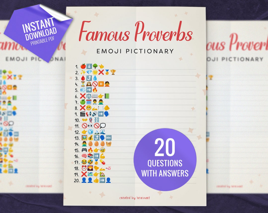 Famous Proverbs Emoji Pictionary, Printable Party Games, Birthday Party ...
