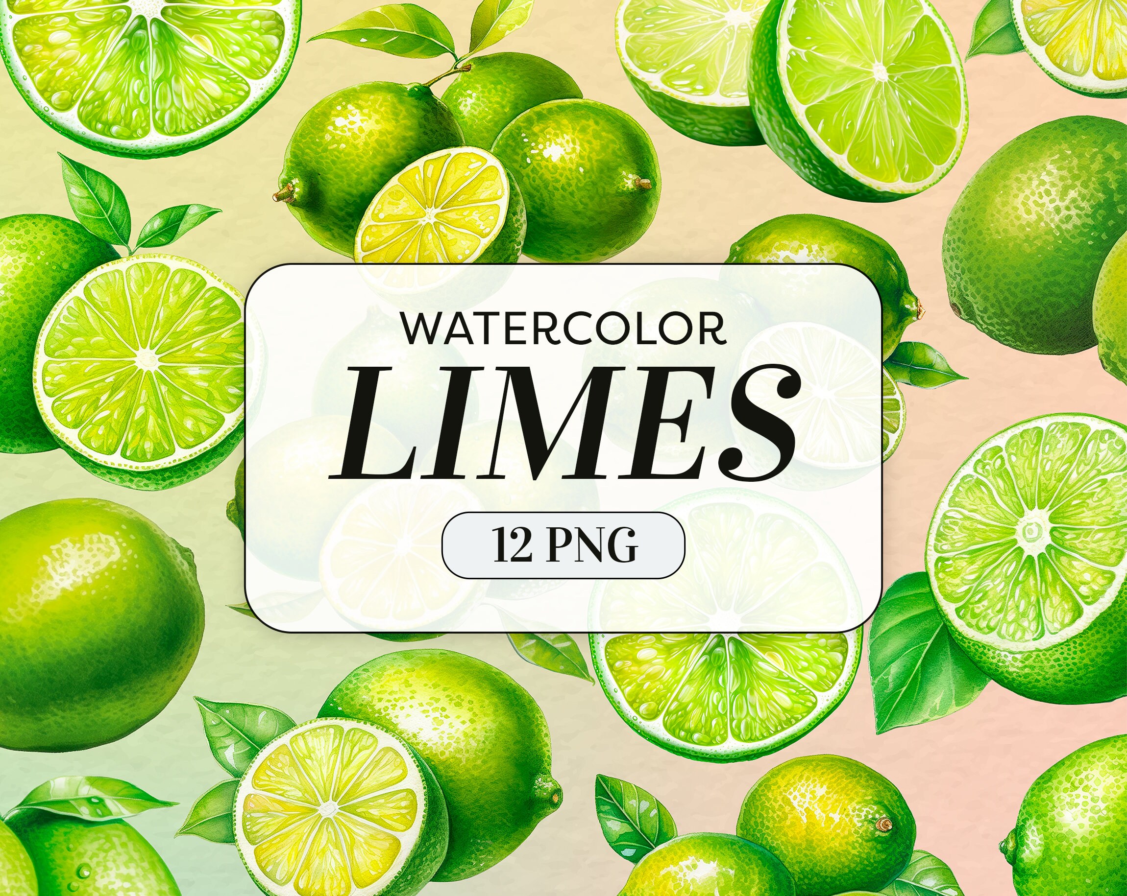 Watercolor Limes Clipart Watercolor Fruits PNG Commercial Use Juicy ...