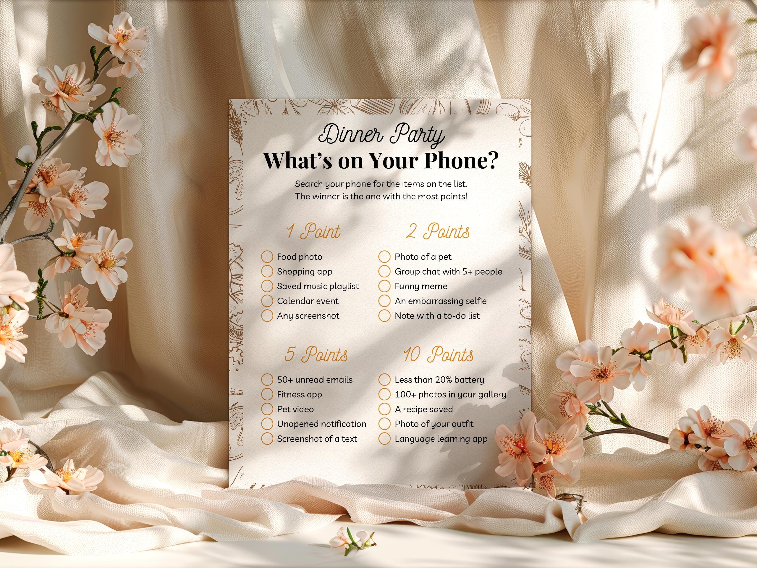 What's on Your Phone Dinner Party Game, Printable Editable Game ...