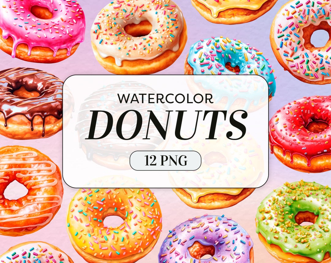 Watercolor Donuts Clipart - Dessert Donut PNG - Commercial Use - Sweet ...