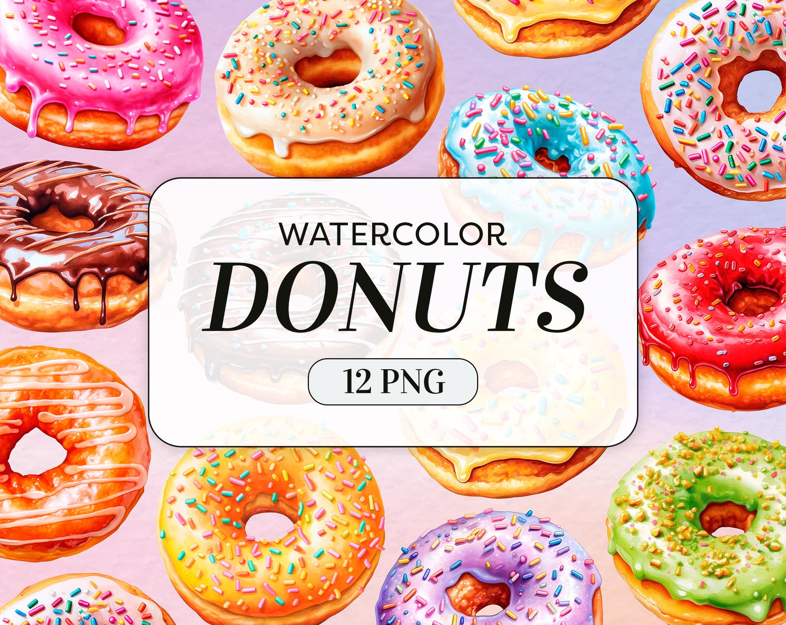 Watercolor Donuts Clipart - Dessert Donut PNG - Commercial Use - Sweet ...