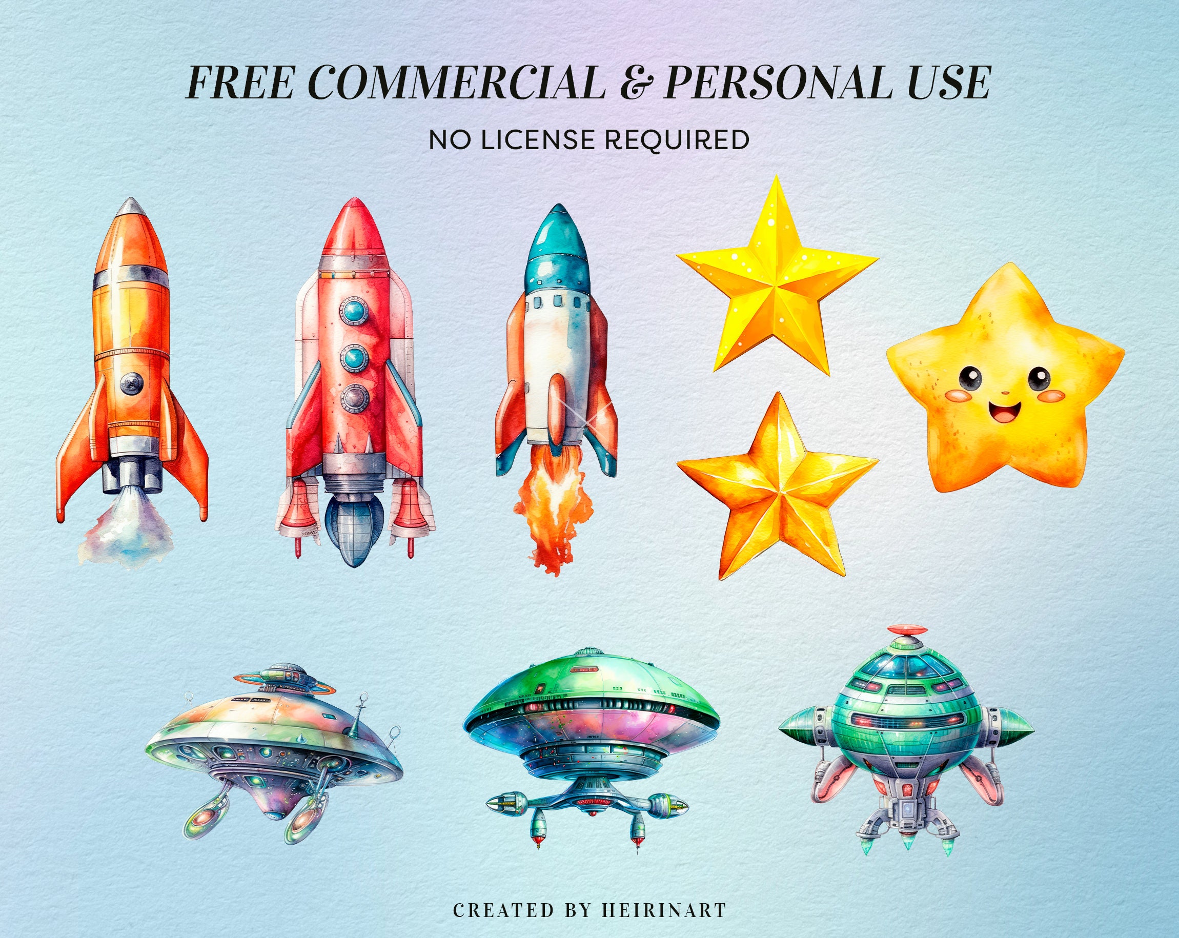Watercolor Planets Clipart - Solar System PNG - Commercial Use - Rocket ...