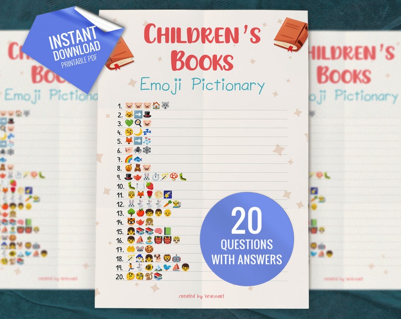 Children's Book Emoji Pictionary, Baby Shower Game, Party Game for Kids ...