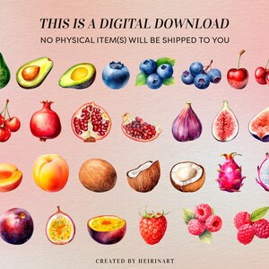 Watercolor Fruits Clipart - Watercolor Fruits PNG - Commercial Use - Summer Juicy Fruits Clipart ...