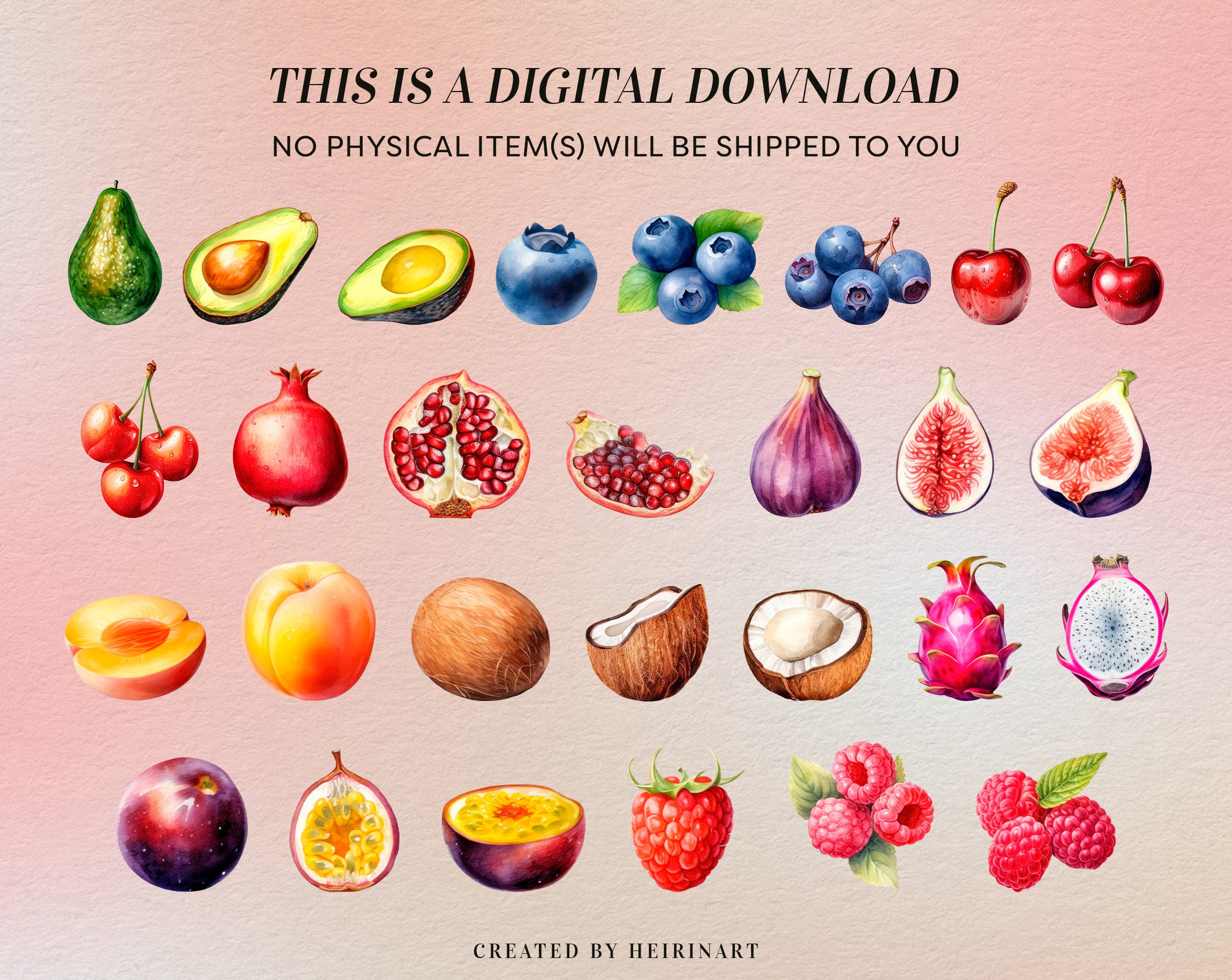 Watercolor Fruits Clipart - Watercolor Fruits PNG - Commercial Use ...
