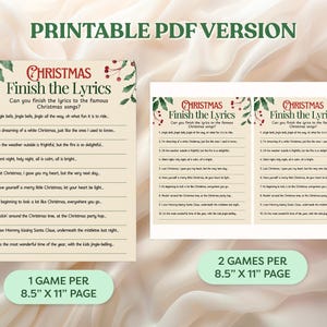 Finish the Lyrics Christmas Game, Printable Editable Game, Fun Family ...