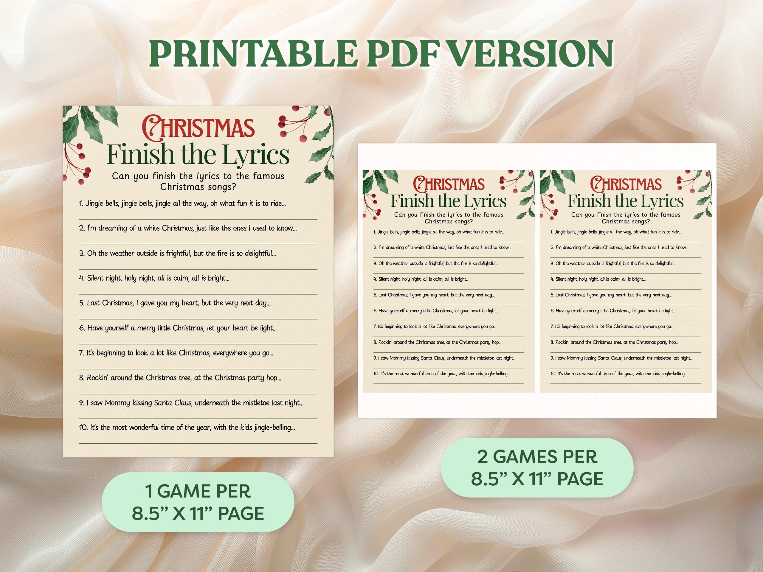 Finish the Lyrics Christmas Game, Printable Editable Game, Fun Family ...