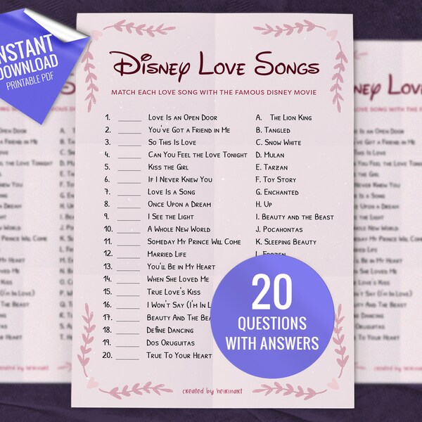 Songs Game Printable - Etsy