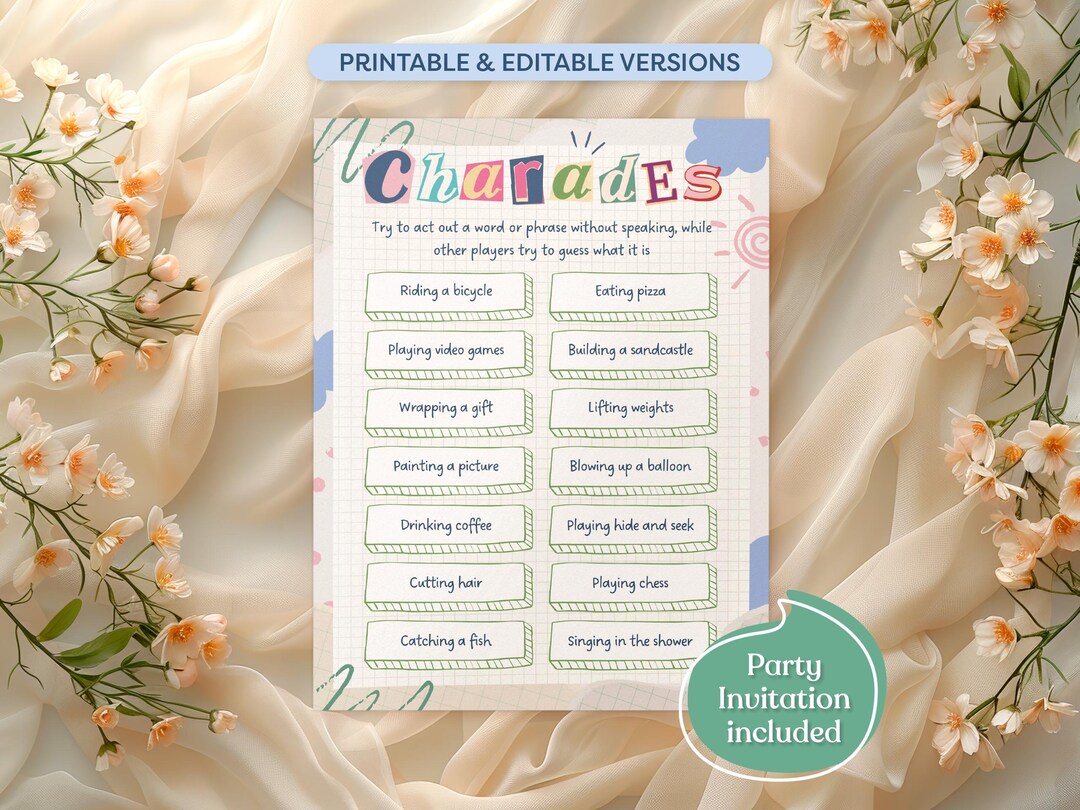 Charades Birthday Boy Game, Printable & Editable Birthday Game, Fun ...