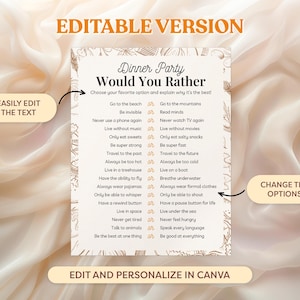 Would You Rather Dinner Party Game, Printable & Editable Game ...