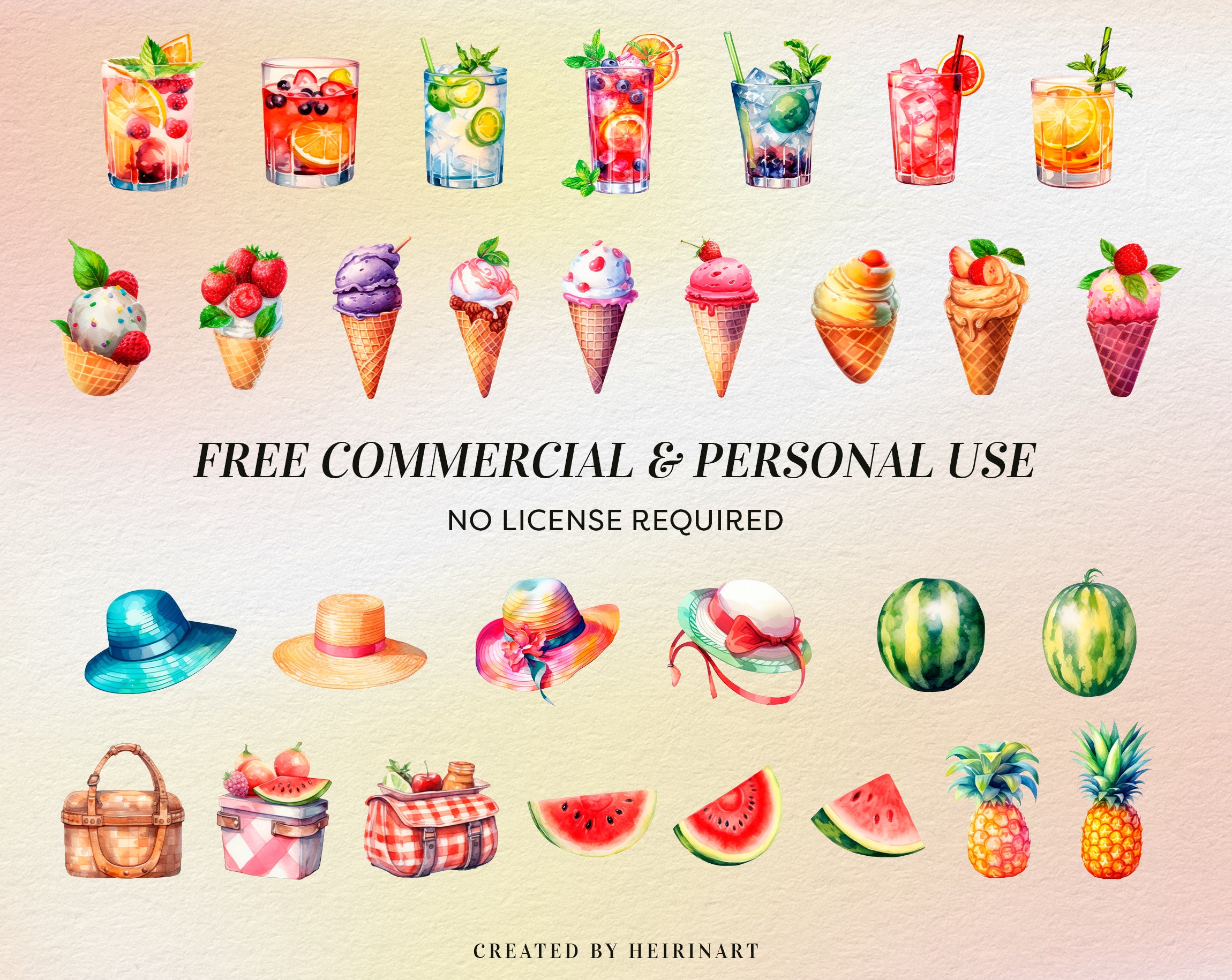 Watercolor Summer Clipart - Watercolor Summer PNG - Commercial Use ...